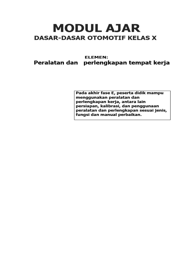 Modul Ajar Kelas X TKR | PDF