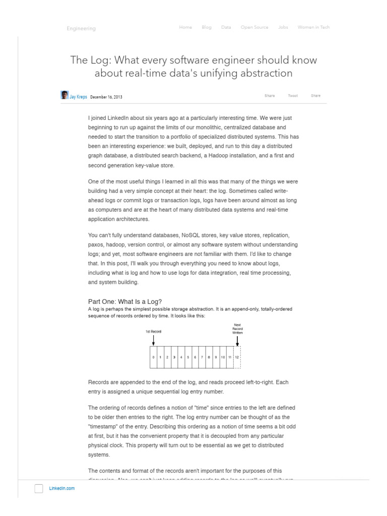 The Log - What Every Software Engineer Should Know About Real-Time Data's Unifying Abstraction ...