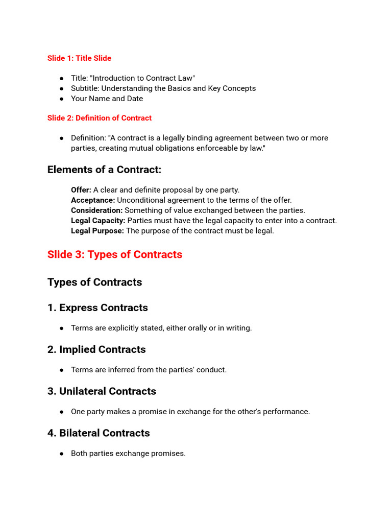 Contract Law Pdf Breach Of Contract Contractual Term