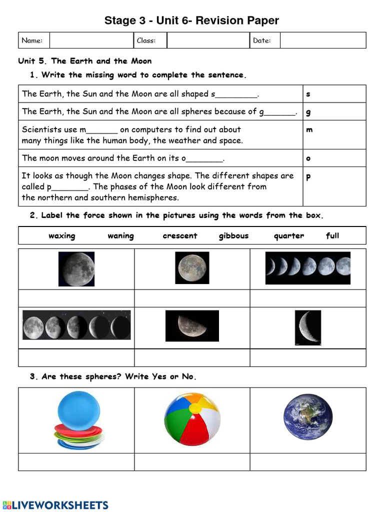 Unit 6 Revision | PDF | Moon | Earth