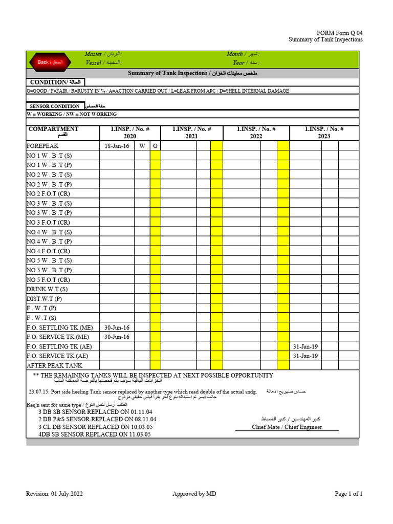 Form Q 04 Summary Tank Insp | PDF