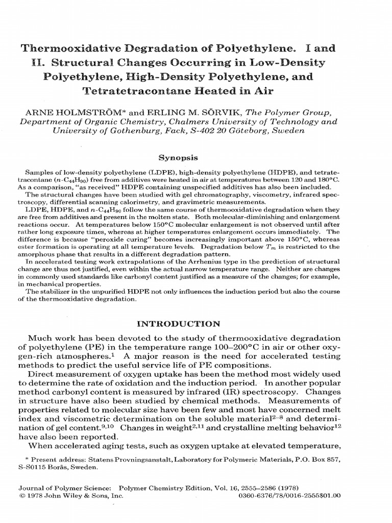 Thermooxidative Degradation of Polyethylene | PDF