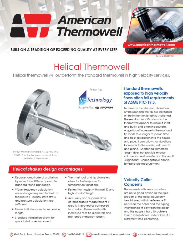 American-Thermowell-Helical-Thermowell-Data-Sheet | PDF | Vortices ...