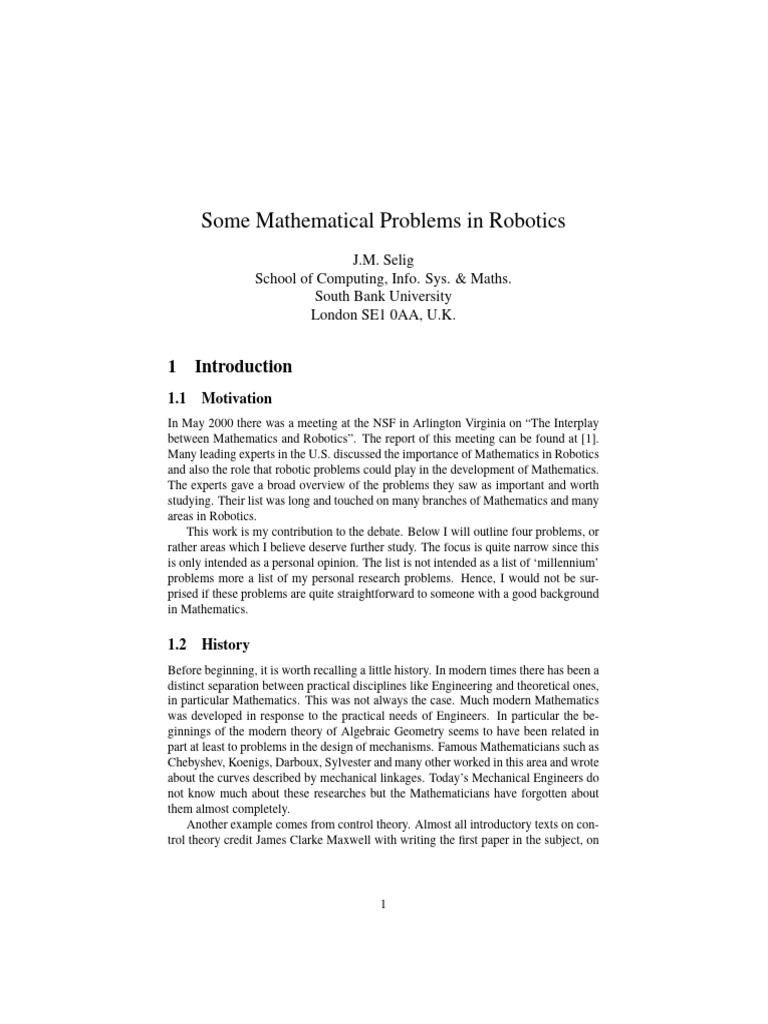 Mathematics in Robotics: Key Problems | PDF | Equations | Lie Algebra