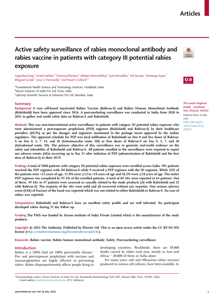 Active Safety Surveillance of Rabies Monoclonal An | PDF | Rabies ...