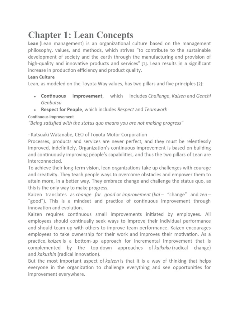 Chapter 1: Lean Concepts: Lean (Lean Management) Is An Organizational Culture Based On The ...