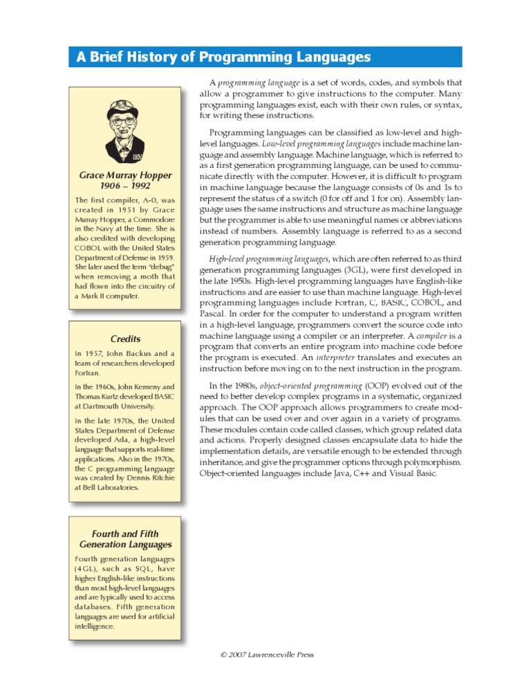 A Brief History of Programming Languages | Computer Programming ...