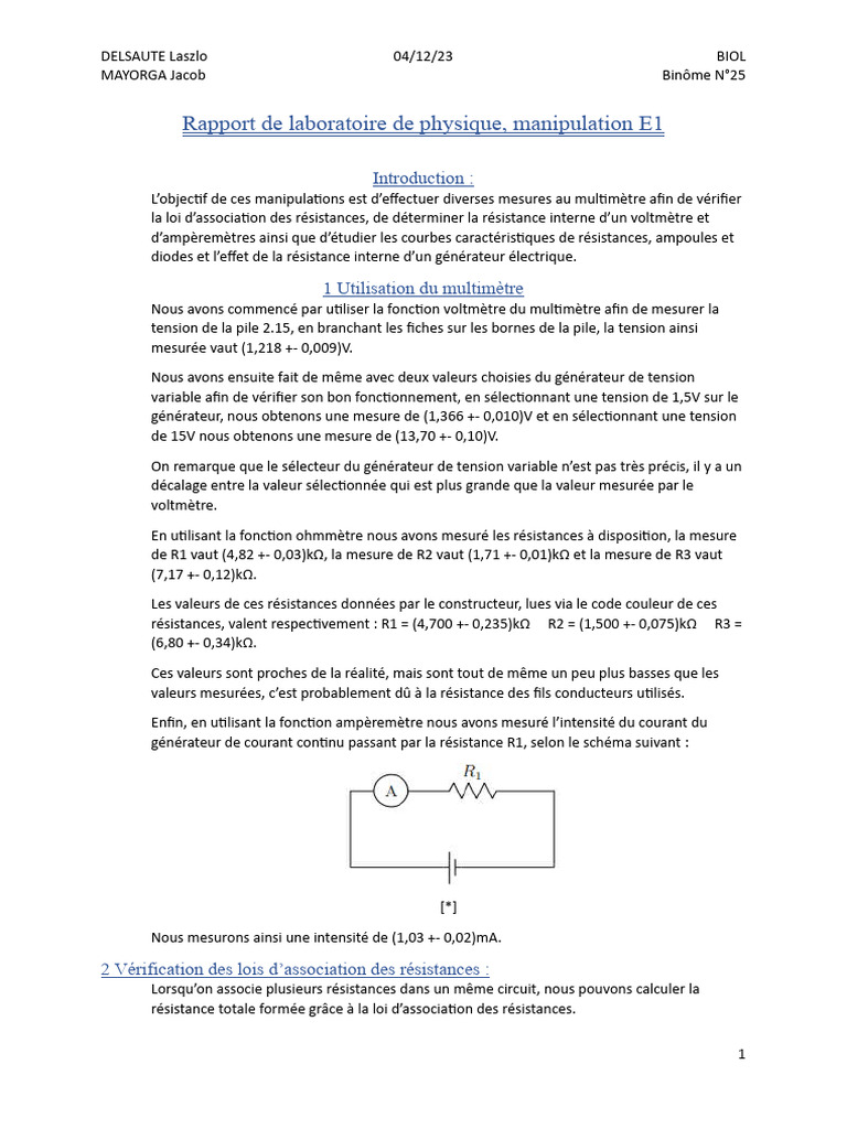 Exemple De Rapport De Laboratoire De Physique Bac 2023 Spécialité