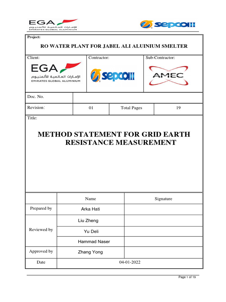 Method Statement For Grid Earth Resistance Measurement | PDF ...