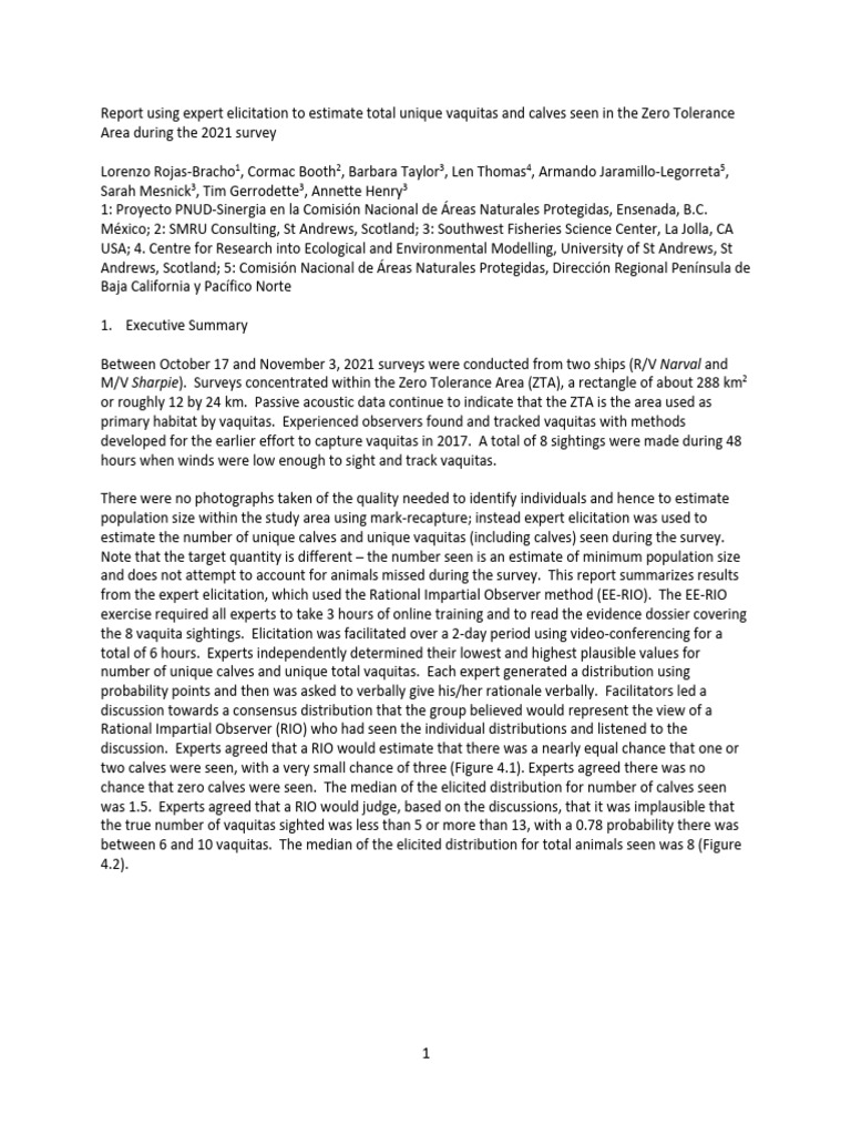 Vaquita Expert Elicitation 2021 Report Final No Locations | PDF