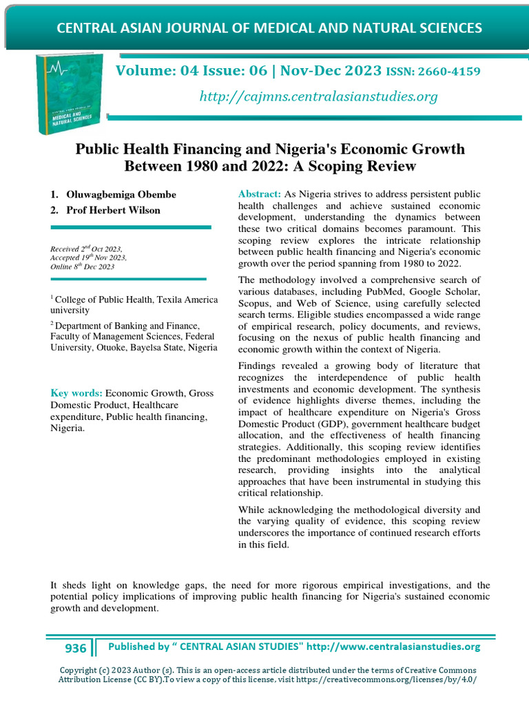Public Health Financing and Nigeria's Economic Growth Between 1980 and ...