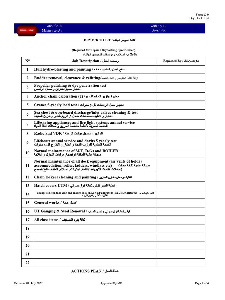 Form O 09 Dry Dock List | PDF