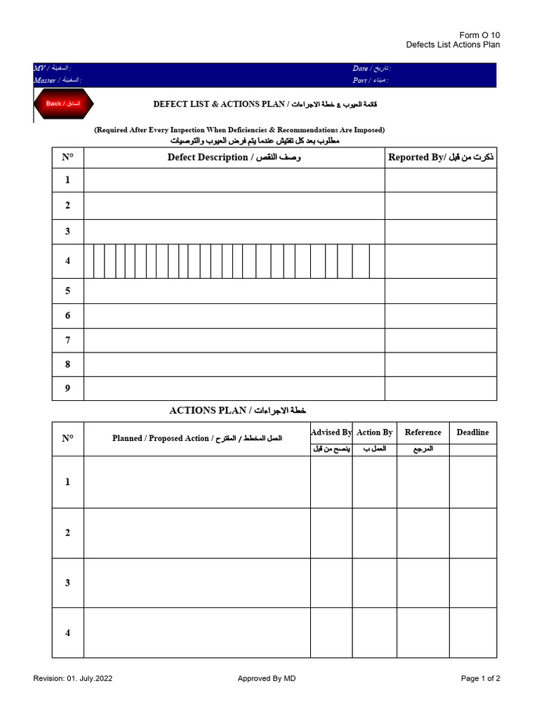 Form O 10 Defects - Actions PL | PDF