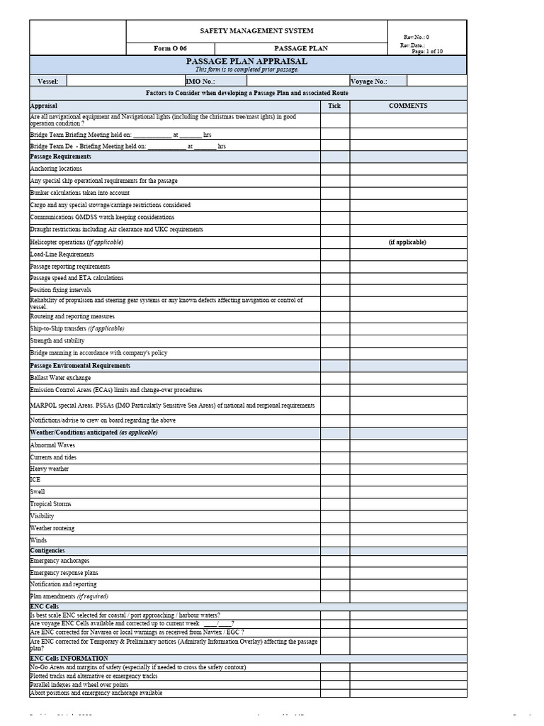 Form O 06 Voyage Planning - REV 1 | PDF | Navigation | Sea