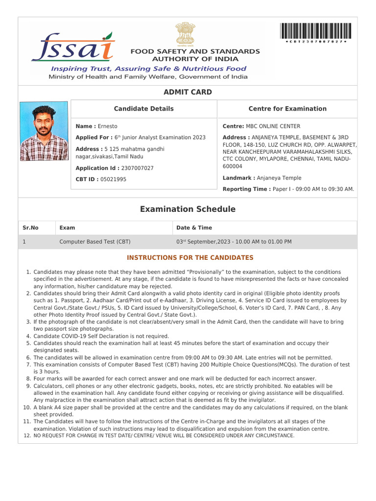Fssai Exam - Ertnesto | PDF | Identity Document | Government