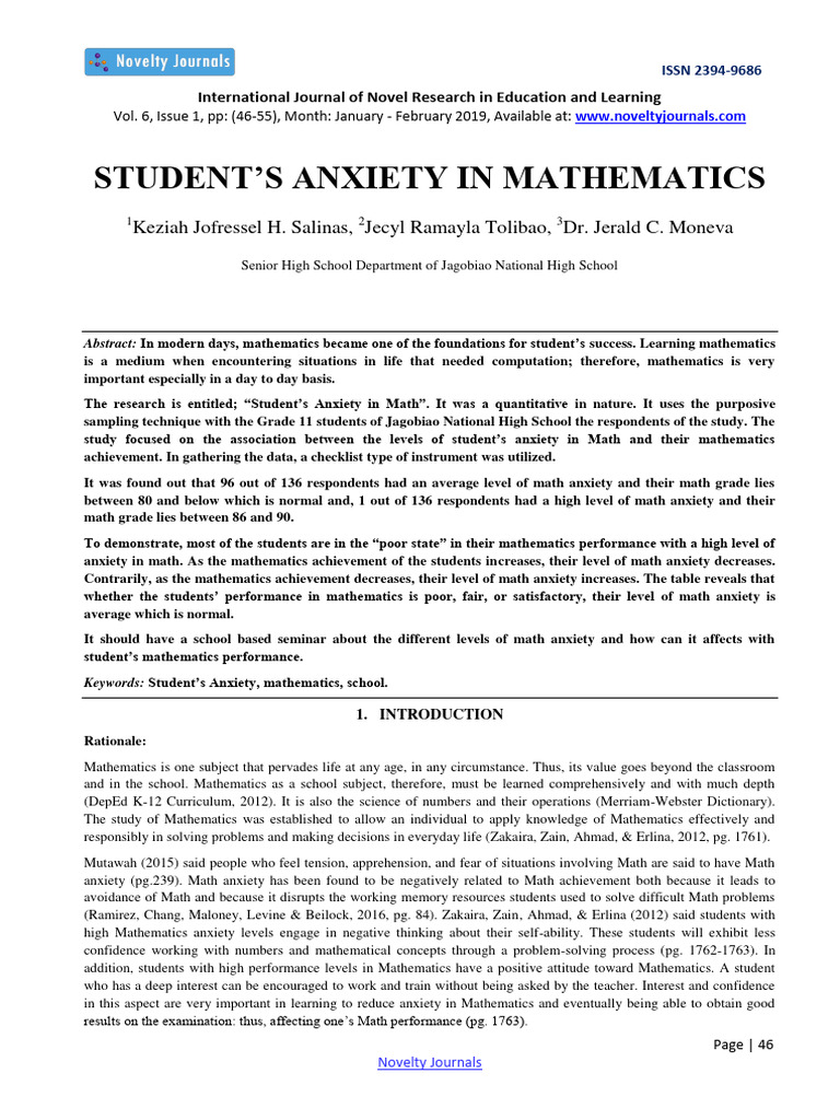 Student's Anxiety in Mathematics-1657 | PDF | Mathematics | Anxiety