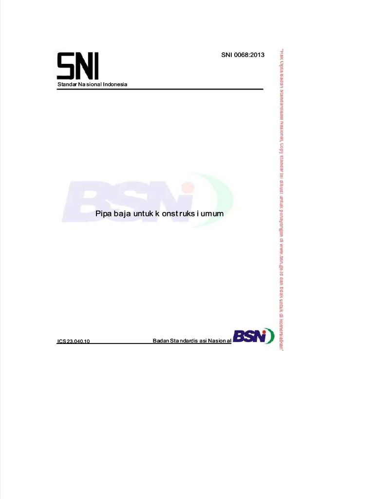 PDF Sni 0068 2013 Pipa Baja Untuk Konstruksi Umum PDF Compress | PDF