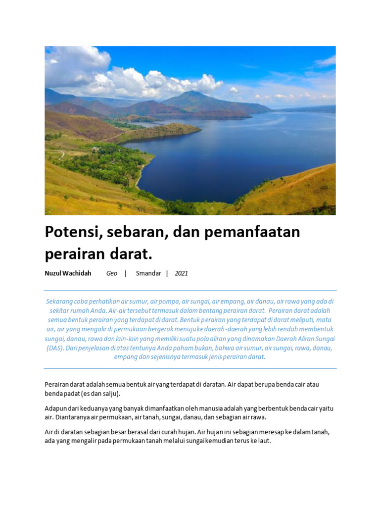 Potensi, Sebaran, Dan Pemanfaatan Perairan Darat. | PDF