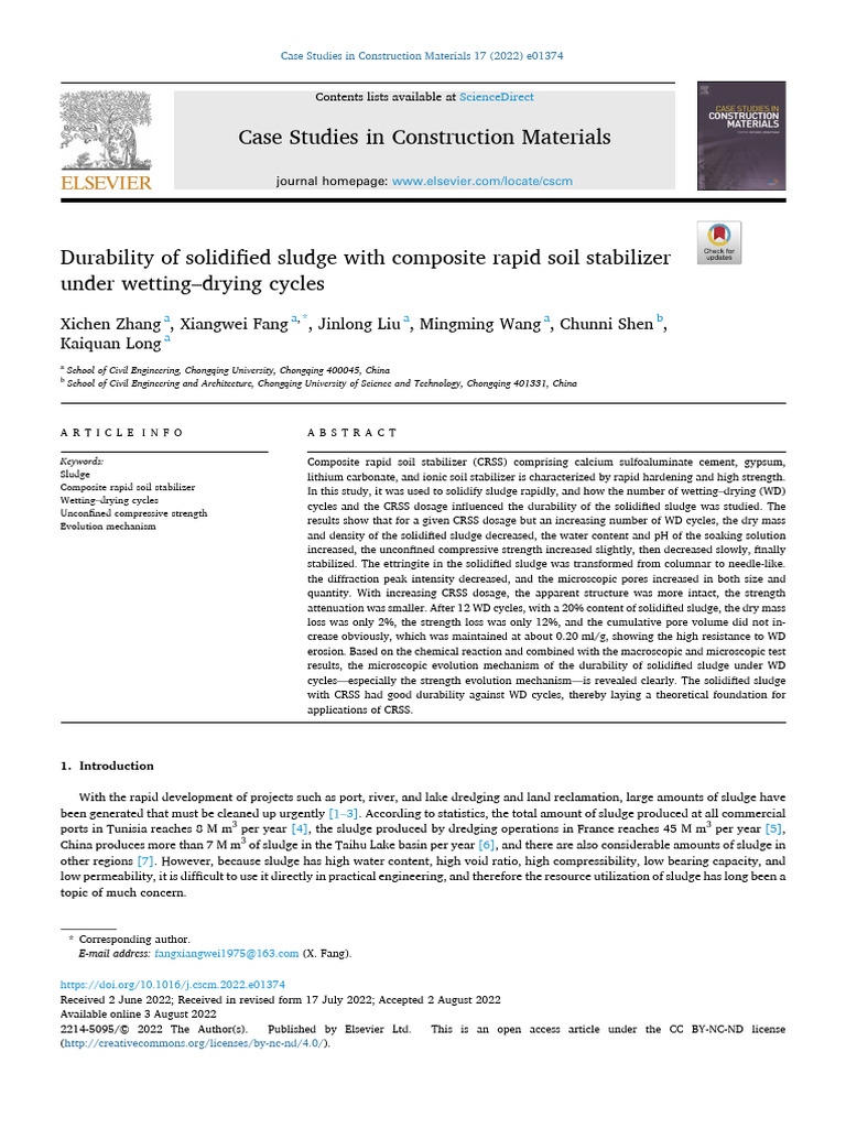Durability of Solidified Sludge With Composite Rapid Soil Stabilizer ...