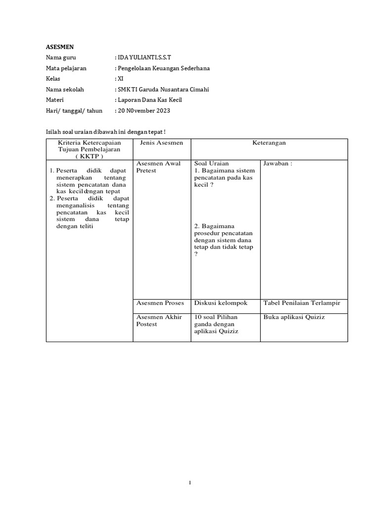 Lembar Penilaian Siklus 2 | PDF