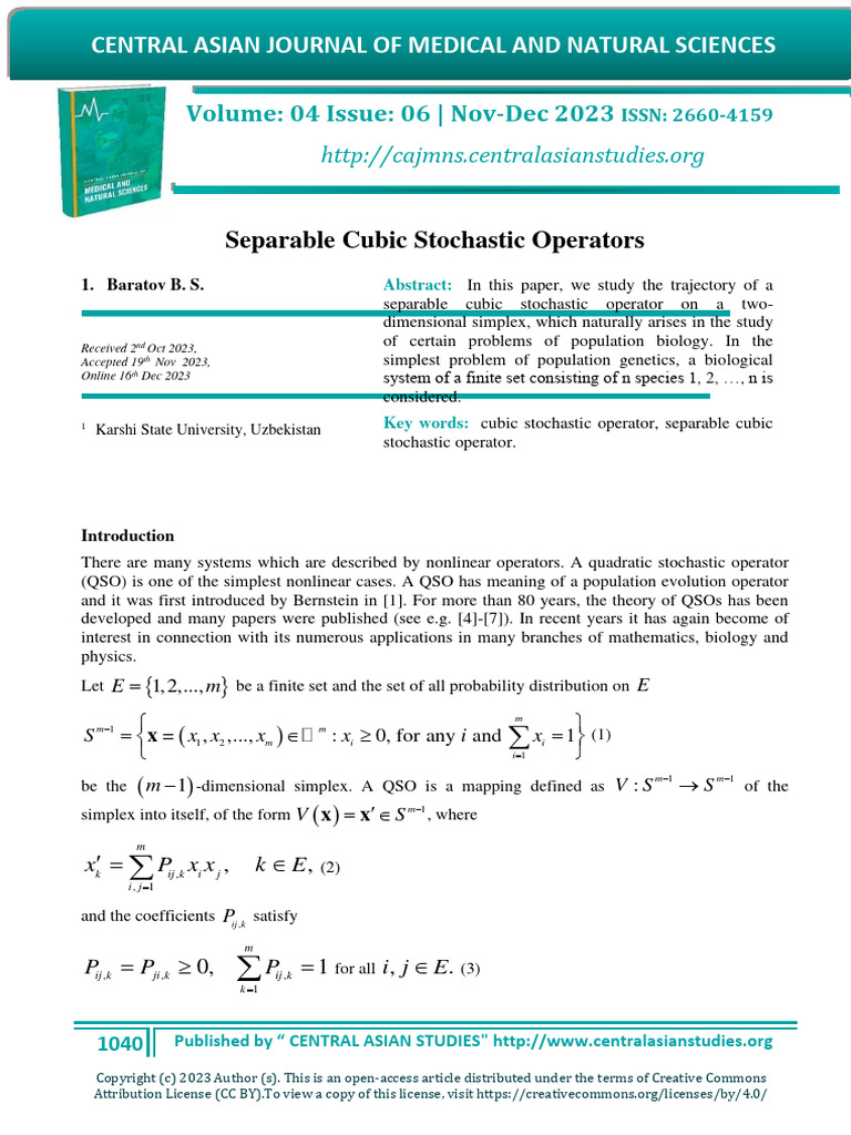 Separable Cubic Stochastic Operators | PDF | Stochastic Process ... Separable Cubic Stochastic Operators | PDF | Stochastic Process ...