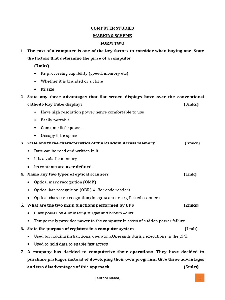Computer Marking Scheme f2 | PDF | Compact Disc | Word Processor