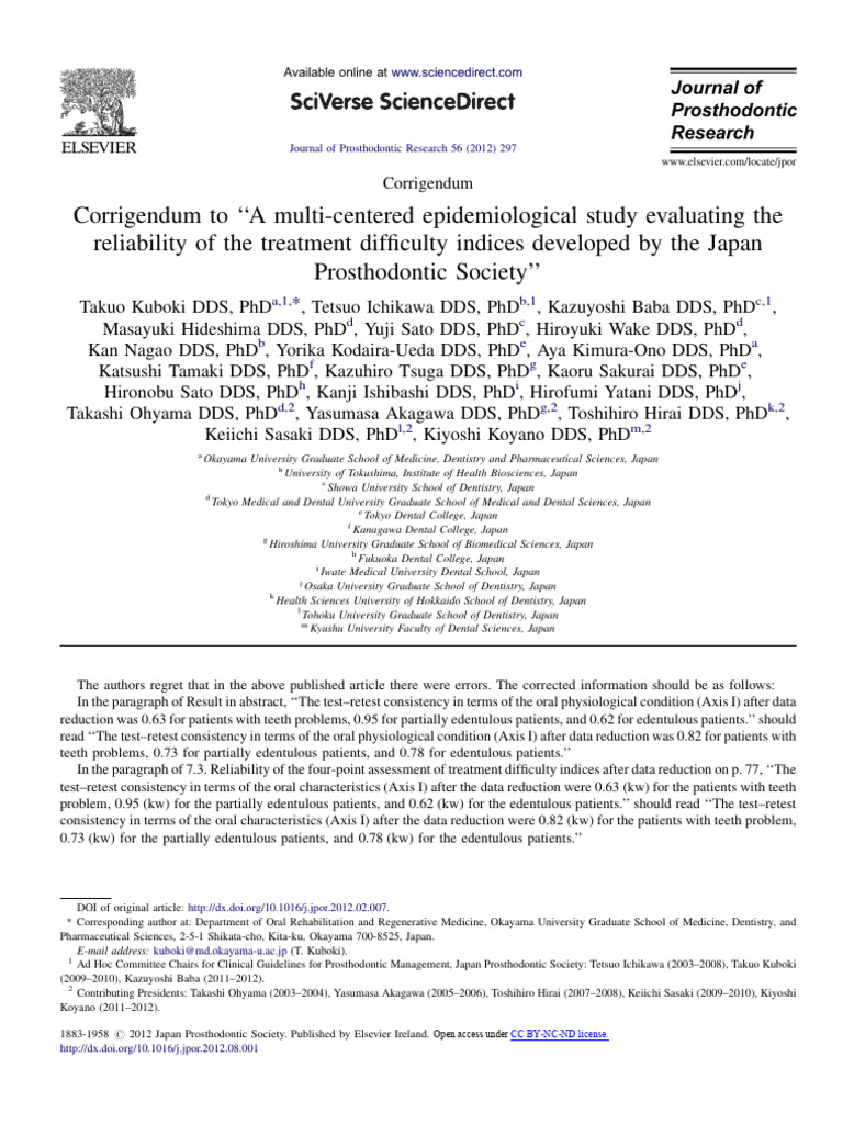 Corrigendum To A Multi Centered Epidemiological Study Eval 2012 Journal ...