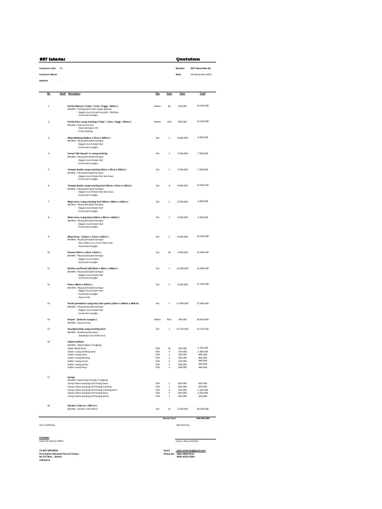 Quotation Pak Vincent | PDF | Griya & Taman