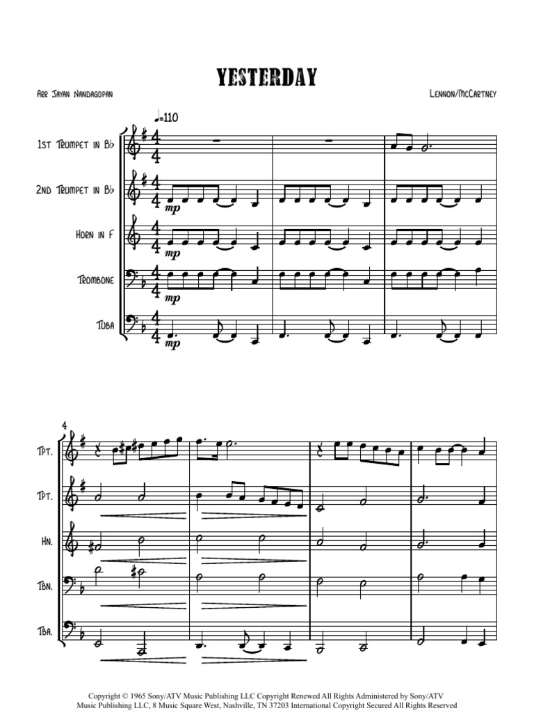 Yesterday - Score and Parts | PDF | Chansons écrites | Paul McCartney