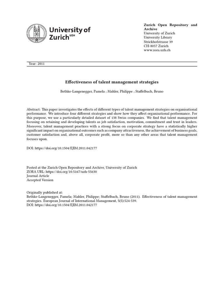 Zora Effectiveness of Talent Management Strategies | PDF | Logistic ...