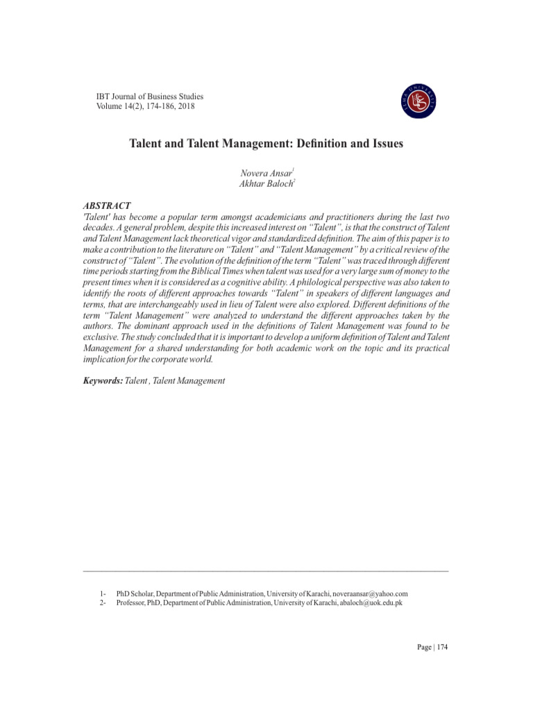 Talent and Talent Management: Definition and Issues Novera Ansar | PDF ...