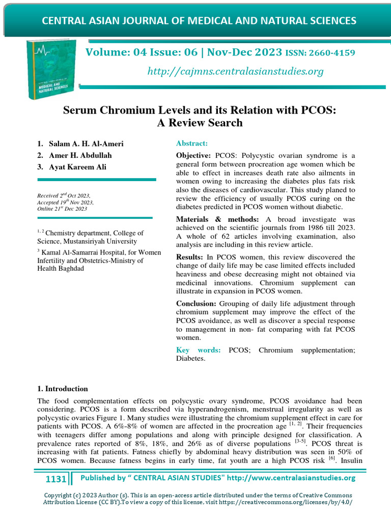 Serum Chromium Levels and Its Relation With PCOS: A Review Search | PDF ...