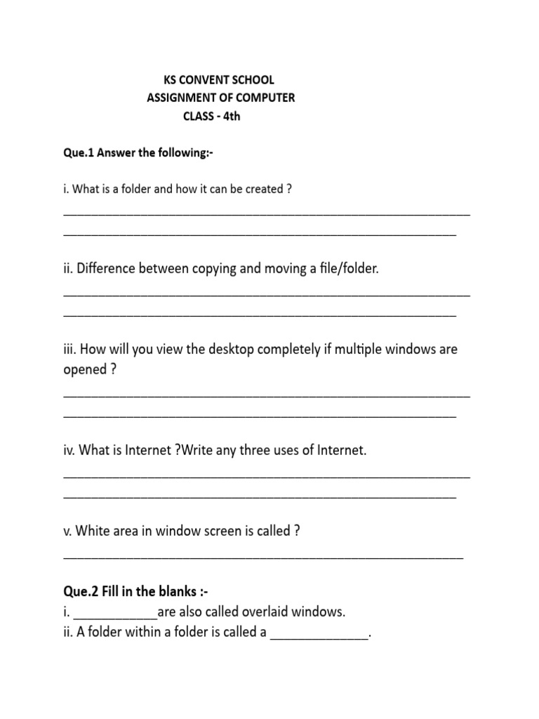 Assignment (4th Class) | PDF | Operating System Technology | Microsoft Windows