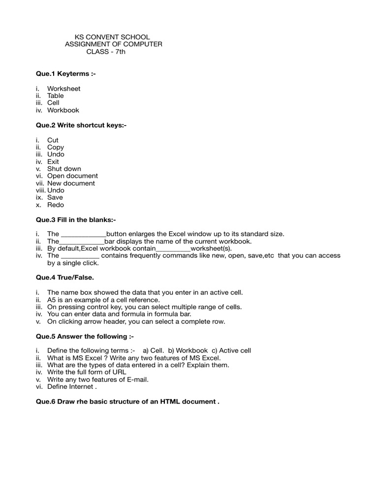 Computer Assignment (7th) | PDF