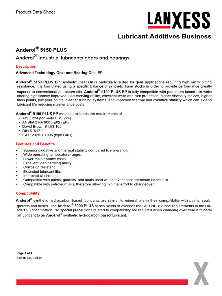 Lanxess Anderol® 5150 PLUS - en - US | PDF