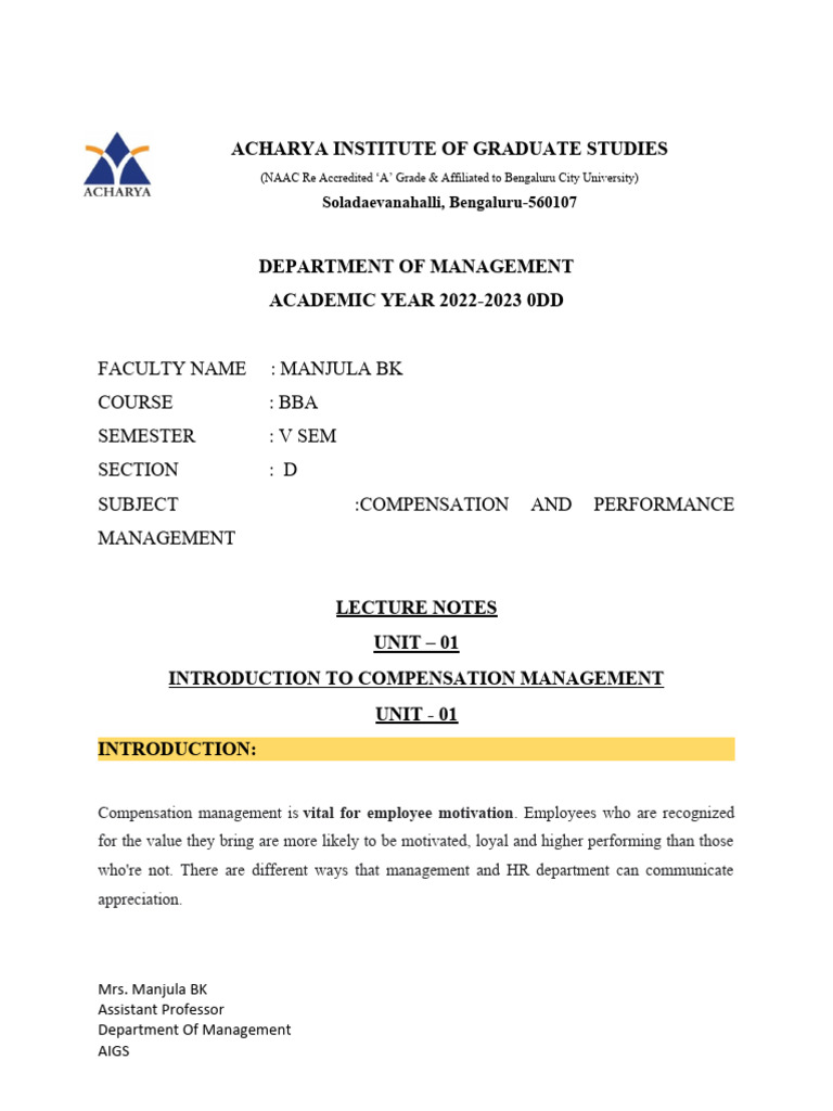 Unit 01 Notes (Uudd Final) | PDF | Cost Of Living | Compensation And ...
