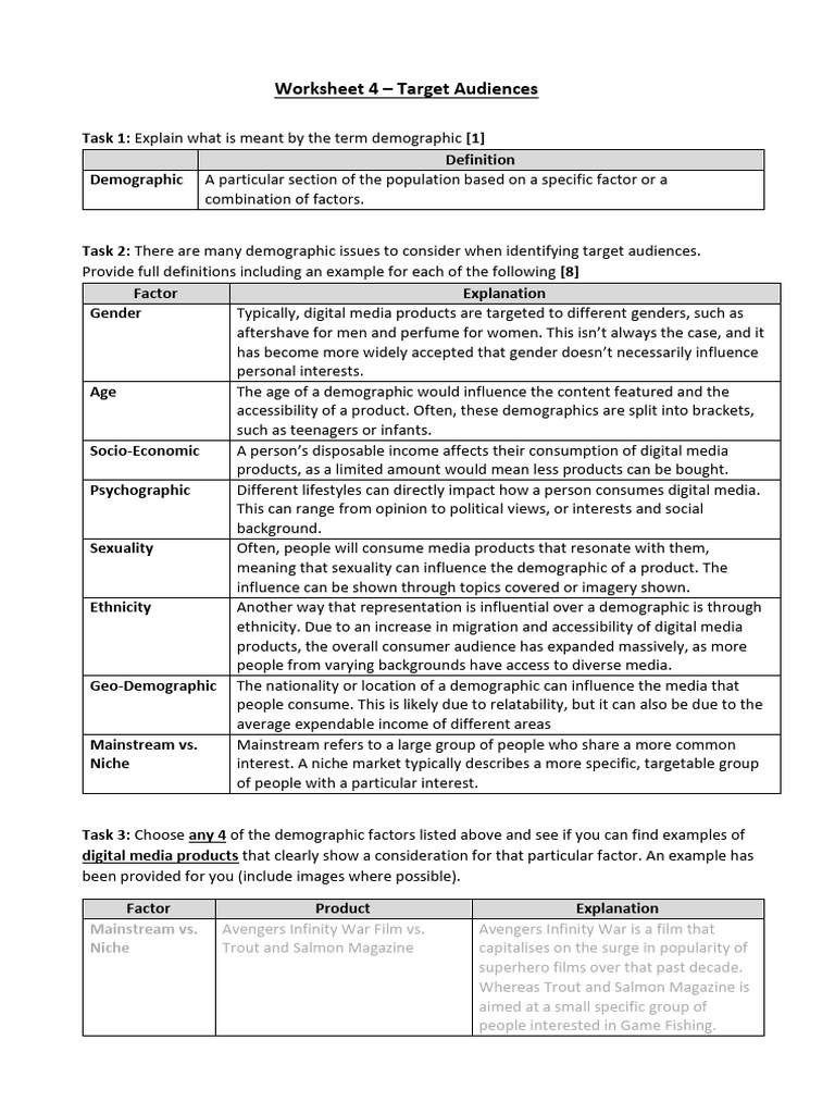 Unit 2 - Lo2 Worksheet 4 - Target Audience | PDF | Target Audience ...
