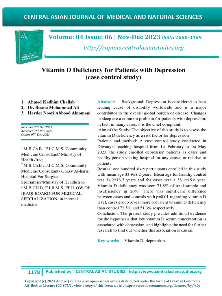 Vitamin D Deficiency For Patients With Depression (Case Control Study) | PDF | Vitamin D | Major ...