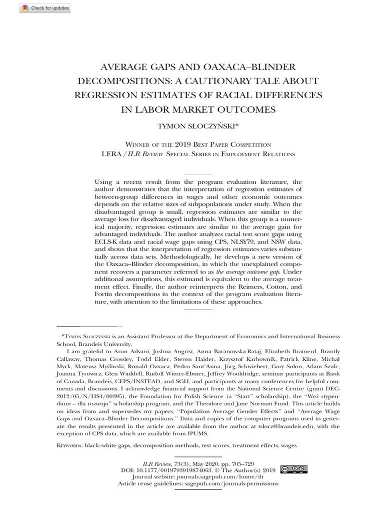 Sloczynski 2019 Average Gaps and Oaxaca Blinder Decompositions A ...