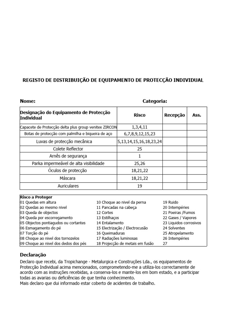 Fichas de EPI's | PDF