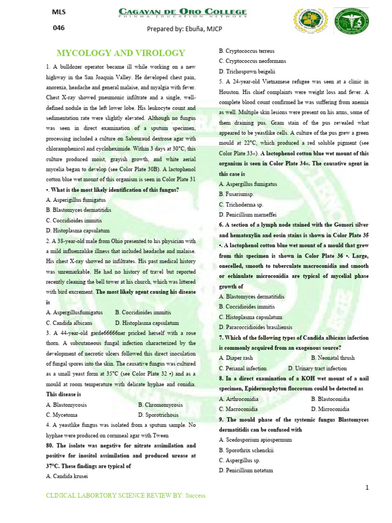 Practice Mycology and Virology Reviewer by Success | PDF | Fungus | Yeast