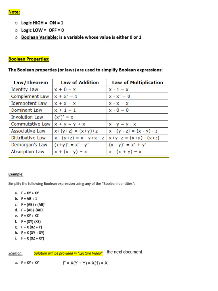 Lecture Notesboolean Properties Pdf 