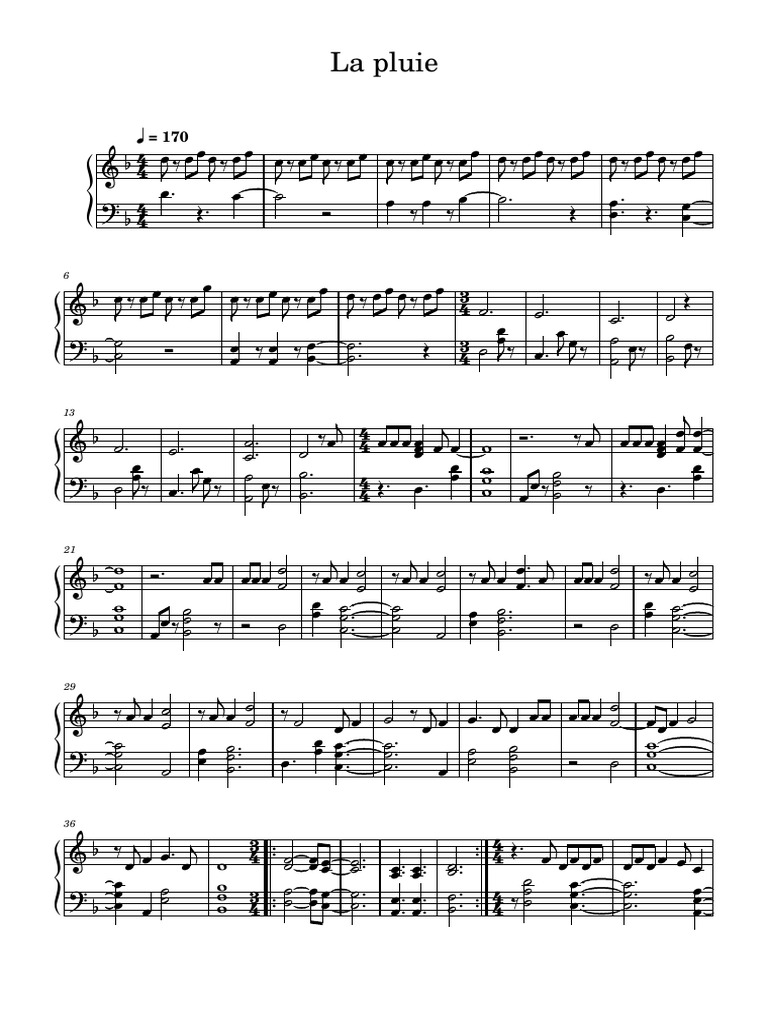 La Pluie Orelsan Piano Partition Score Sheet | PDF