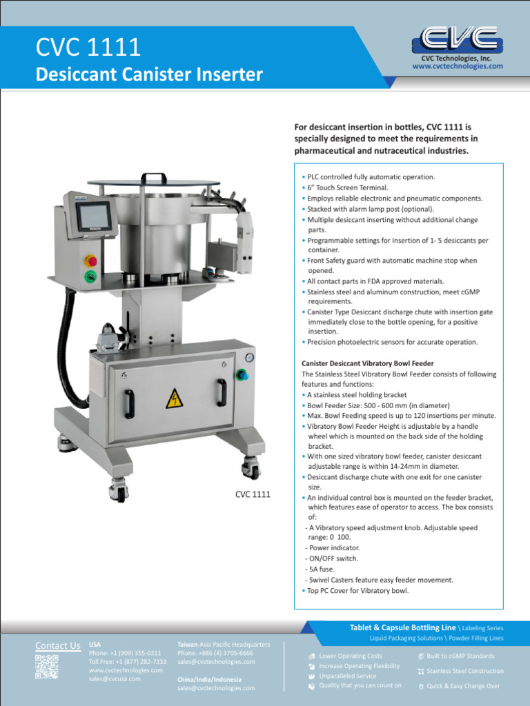 CVC 1111 Desiccant Inserter Overview | PDF | Manufactured Goods ...