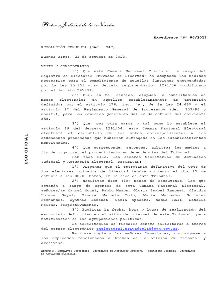 Resol SAE-SAJ 23-10-23 | PDF | Gobierno | Justicia