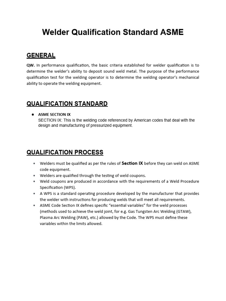 ASME Welder Qualification Guide | PDF | Construction | Welding