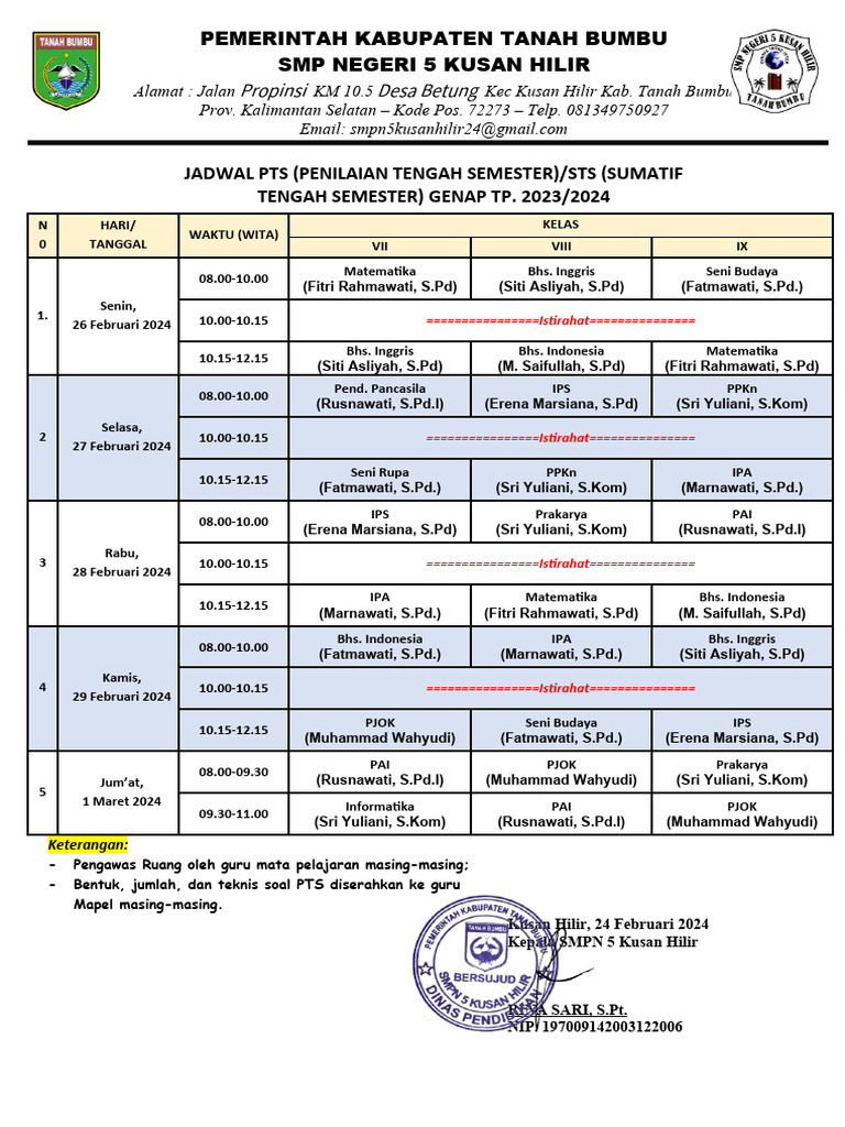 Jadwal - PTS Genap-TP.2023 - 2024 | PDF