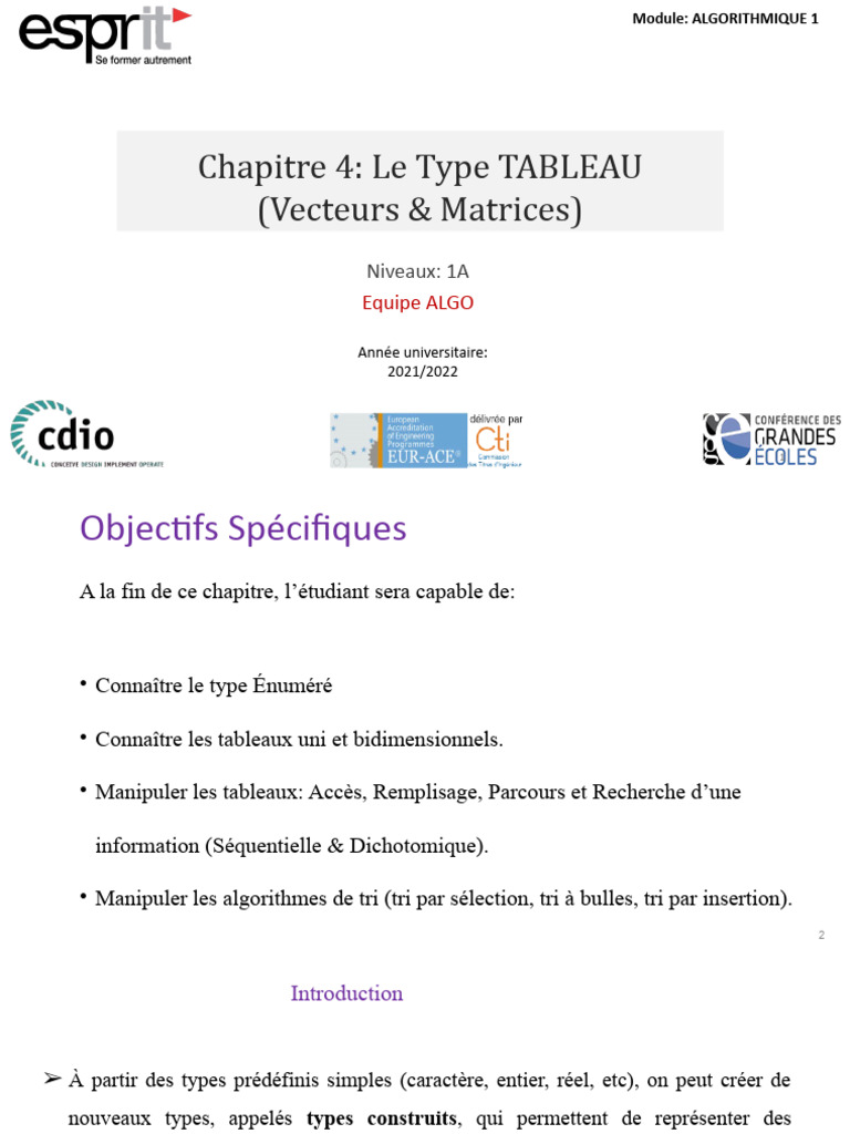 Comprendre les Tableaux en Algorithmique | PDF | Matrice (Mathématiques ...