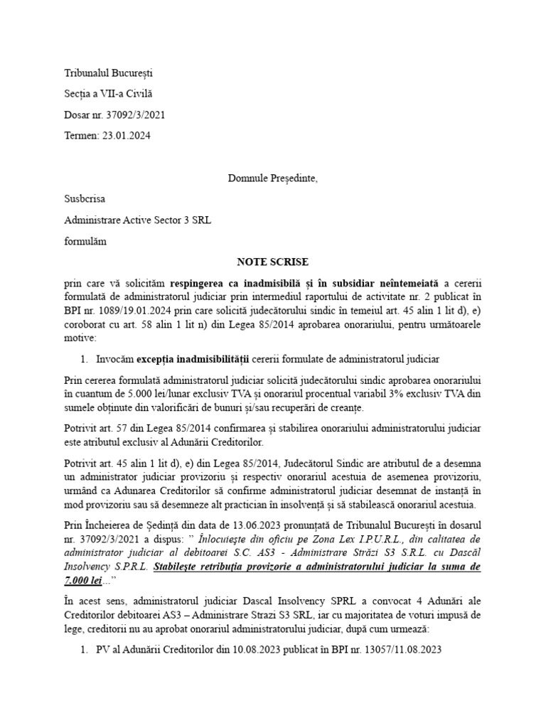 Note Cerere de Stabilire A Onorariului AAS3 | PDF