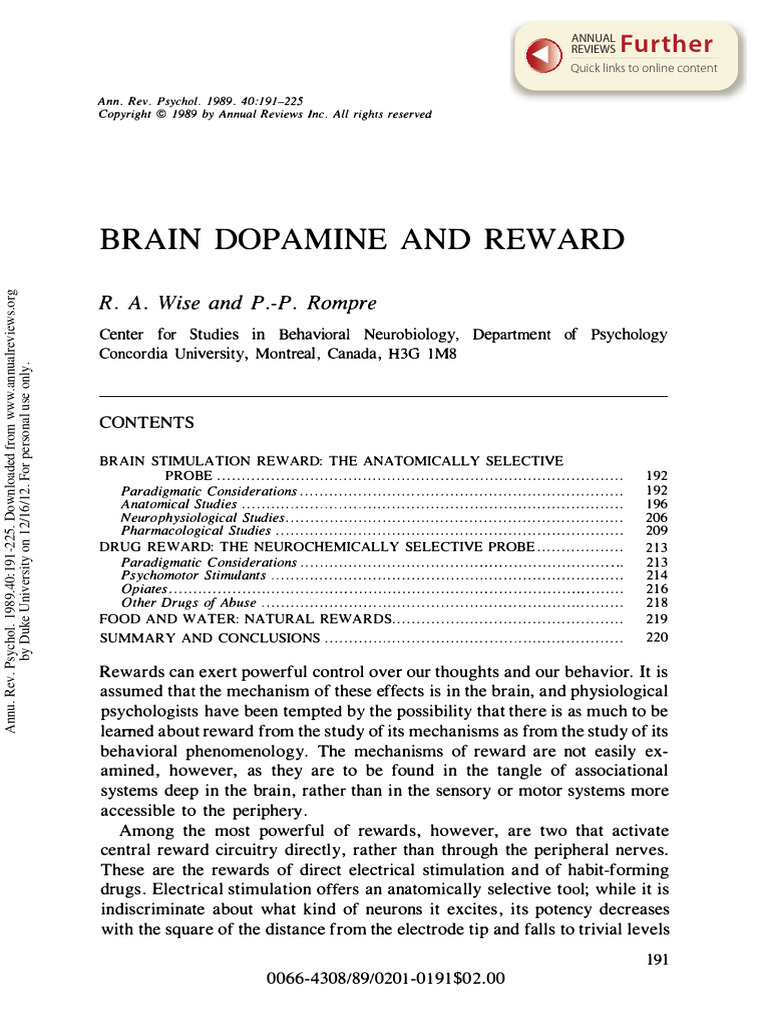Brain Dopamine and Reward | PDF | Reward System | Dopamine